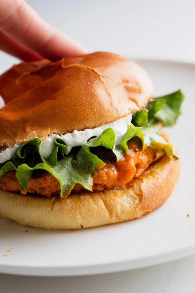 Spicy Buffalo Chicken Burgers with Creamy Whipped Feta Spread Recipe ...